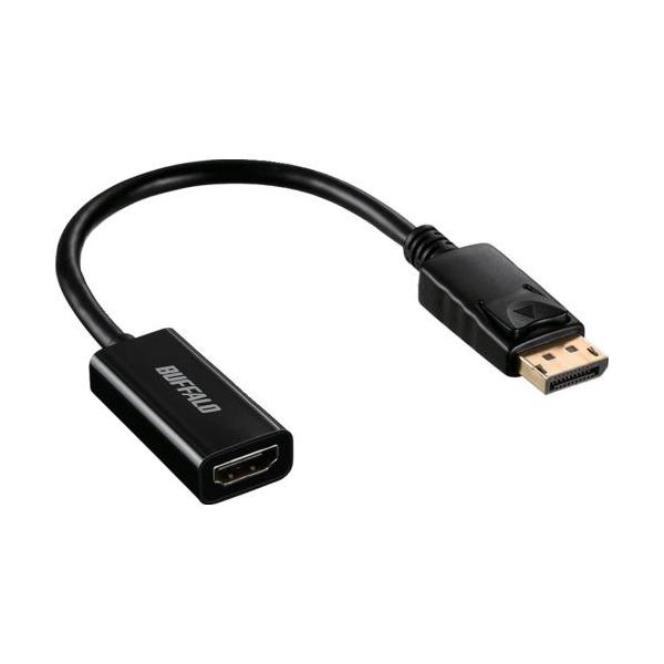 《メーカー》（株）バッファロー《品番》BDPHDBK《特長》●DisplayPortーHDMI変換ケーブル／アダプターです。  ●ドライバーインストール不要、接続するだけで使用可能です。  ●画質/音質の劣化を防ぐ金メッキプラグです。  ●...