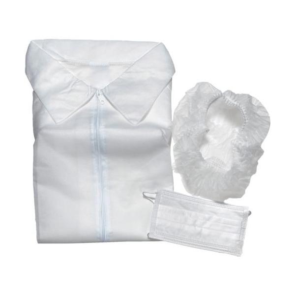 《メーカー》トラスコ中山（株）《品番》DPS3-F《特長》●使いきりの不織布白衣にヘアキャップと3層式簡易マスクがセットされた便利な商品です。●白衣前面はファスナー式になっていますので、着脱しやすくなっています。●白衣の袖口にはゴムが入って...