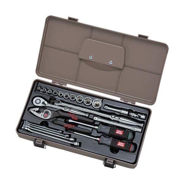 《メーカー》京都機械工具（株）《品番》SK3220P《特長》●コンパクトで計量な樹脂製ケースを採用しています。●使用頻度の高いアイテムを厳選した入組内容は、ホビーに最適です。●9.5sq.ラチェットハンドルは、BR390（90枚ギア）を採用...