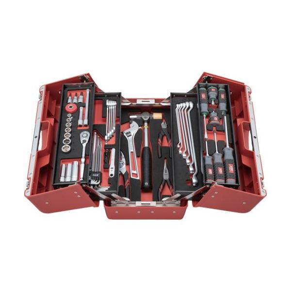 《メーカー》京都機械工具（株）《品番》SK3561P《特長》●自動車整備・機械整備に最適です。●充実した入組内容で好評の両開きケースセットです。●持ち運びやすく、開けば一目瞭然で視認性に優れています。●ケースは樹脂製で、従来のスチールケース...