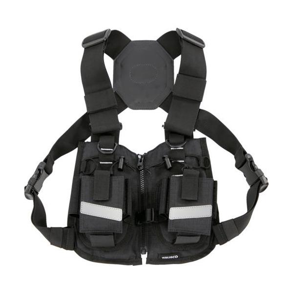《メーカー》トラスコ中山（株）《品番》TRANH-A《特長》●無線機2台を収納できます。●前面、背面に反射材を使用しているため、夜間でも視認性良好です。《用途》●救助隊員、消防隊員、警備員の方などに。《仕様》●色:黒●サイズ:フリー●着丈(...