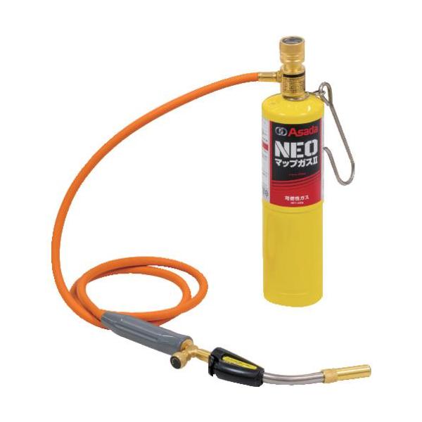 《メーカー》アサダ（株）《品番》HT510S《特長》●電子着火のためライターは不要です。●銅管の裏まで炎が回る強力ターボ炎(渦巻炎)で効率良く加熱できます。●ホース付きのため、狭所での作業に最適です。●使用するNEOマップガス2は高圧ガス保...