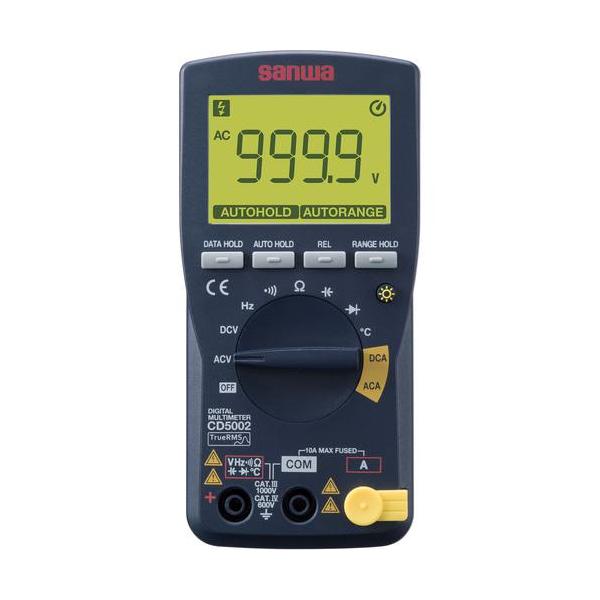 《メーカー》三和電気計器（株）《品番》CD5002《特長》●CAT.4 600V、CAT.3 1000V対応　10Aまでの電流測定●IEC61010-1 に準拠した安全設計です。●フル4桁 9999カウント●真の実効値（True RMS）測...