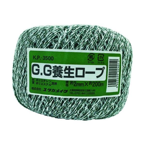 《メーカー》（株）ユタカメイク《品番》KP-3500《特長》●強力なポリエチレンの特性を生かし作業性をアップさせる為にエステル糸を混ぜ、軽量・強力・作業性が良いロープです。《用途》●農園芸の結束《仕様》●色:グレー●標準幅(mm):2●長さ...