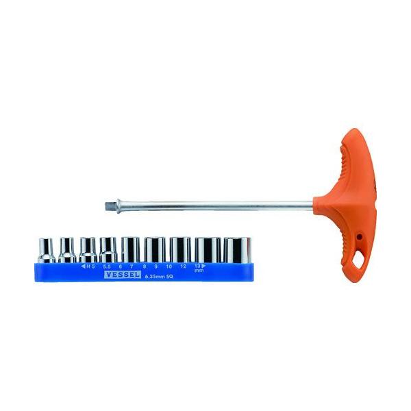 《メーカー》（株）ベッセル《品番》460NT-9S《特長》●にぎりやすさを考えたＴ型ハンドルのソケットセットです。●手のひらに沿う曲面でホールド感抜群で、手が痛くならずに大きなトルクを伝達できます。●内部にはリサイクル樹脂を使用しています。...