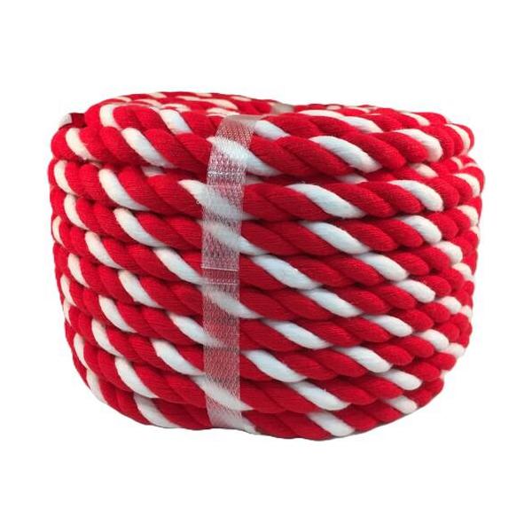 《メーカー》（株）ユタカメイク《品番》MZ1220《特長》●動物繊維に似た手触りで保温性が良く、染色性に優れ発色が良いロープです。《用途》●催事、装飾用に。《仕様》●色:紅白●線径(mm):12●長さ(m):20●包装形態:バンド掛け/シュ...