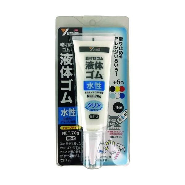 《メーカー》（株）ユタカメイク《品番》BE-2《特長》●乾けばゴムになります。●水性の為水でうすめたり、色と色を混ぜて他色を作る事ができます。《用途》●スベリ止め、図画工作、微震動の吸収用などに。《仕様》●色:透明●容量(L):70●乾燥時...