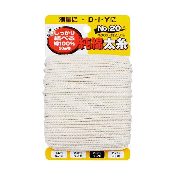 《メーカー》（株）たくみ《品番》3020《特長》●国内加工品です。●一般工作から測量まで多用途に使えます。●非常に結びやすい糸です。《用途》●測量、一般工作用《仕様》●色:生成り色●糸長さ(m):50●線径(mm):約2.0●カードサイズ(...