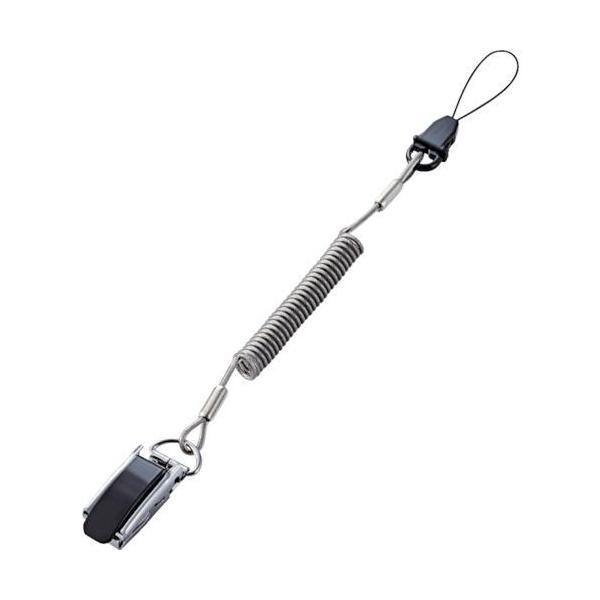 《メーカー》エレコム（株）《品番》P-STCS50BK《特長》●胸のポケットに装着してスマートフォンの落下を防ぐクリップストラップです。●断線や劣化に強く、長く使える高耐久ステンレスワイヤーを採用しています。●衣服から外れにくい強力な金属ク...