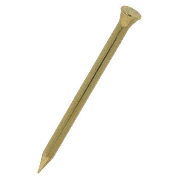 材質は真鍮。●用途:戸車用レールを止めるのに使用。●材質:真鍮 ●呼び径:#16(1.65) ●頭部形状:平 [関連ワード] ねじ・ボルト・ナット・ワッシャー 釘・鋲 特殊釘 レール釘