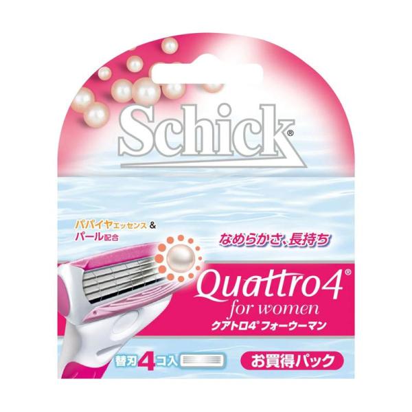 パパイヤエッセンス＆パール配合のスムーザー付き4枚刃。なめらかうるおい、しっとり肌へ。肌の負担を減らすセーフティワイヤー搭載。肌に刃が当たるのを最小限に抑え、肌に優しい。小回りの利くスイングヘッドが体の微妙なカーブにぴったりフィット。【原産...