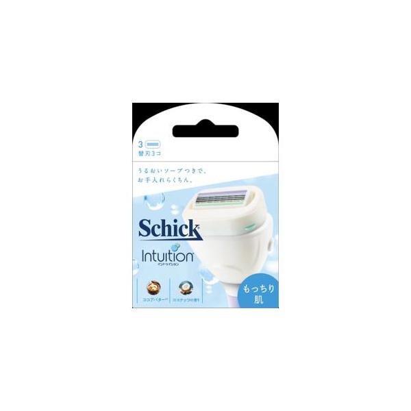はじめてでも安心。ボディソープなしで剃れる。もっちり肌へ。天然由来成分配合のモイスチャーソープ(ココナッツの香り)付き刃。セーフティーワイヤー付き4枚刃。替刃3コ入。【原産国】中華人民共和国