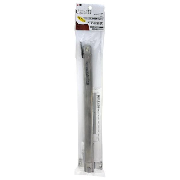 ドアを開ききると自動ストップ、引くと自動解除します。上框取付けのバリアフリータイプです。玄関・勝手口・室内ドアの上枠に付けるドアストッパーです。【材質】SUS304【仕様・タイプ】扉厚(mm):25〜45 制限重量(kg):20