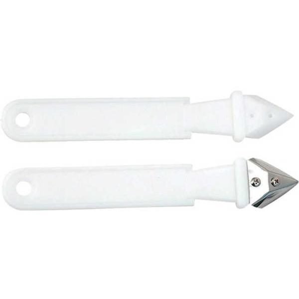 イノウエ 15021【用途】フロ場、台所、洗面所、外壁、サッシ廻り、車輌の古いコーキング落としと仕上げ落とし。【機能・特徴】荒削り用と仕上げ用の2本セットになってます。荒削り用(ステンレス刃付)は、コーキングの端の方から側にそって押しながら...