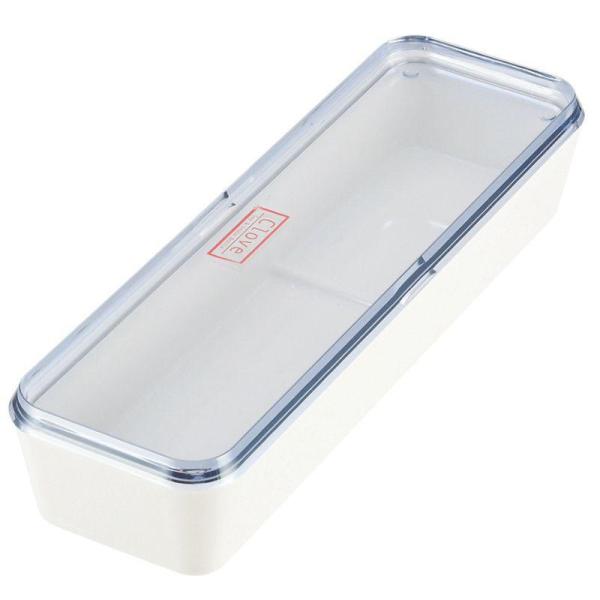 箸・スプーン・フォークなどの収納に蓋付で衛生的製品サイズ（約）：260×85×50mm製品重量（約）：227g耐熱温度：80℃材質：AS樹脂その他：内寸：幅上部75・下部60×奥行253×高さ35mm原産国：日本