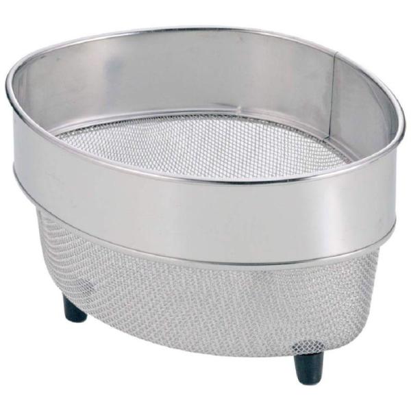 ステンレス製のミニ三角コーナーザルです。この製品は、シンクの隅に設置することで、食材の水切りやゴミの収集に便利なアイテムです。製品サイズ（約）：180×140×115mm製品重量（約）：135g材質：材料の種類：枠：ステンレス鋼 アミ：ステ...