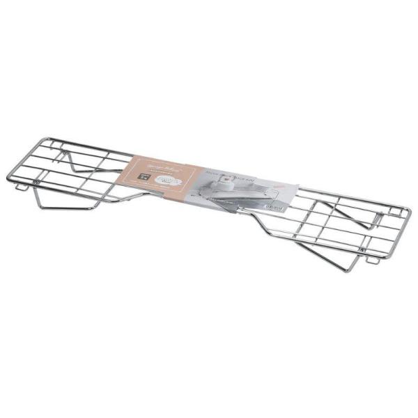 コンロの奥に設置することで、スペースを有効活用できます。足折れ式のデザインを採用しています。製品サイズ（約）：620×150×115mm製品重量（約）：646g材質：本体：鉄（クロムめっき） すべり止め：合成ゴムその他：耐荷重（約）5kg原...