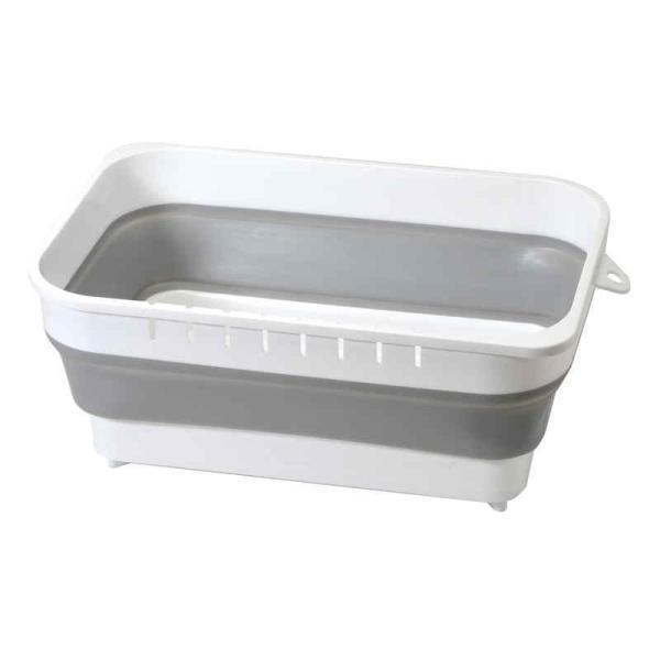 毎日使うキッチンをトータルサポート「キッチンメイト」シリーズの角型洗い桶です。食器のつけ置きや、野菜などの水洗いにおすすめです。使わない時は折りたたんでコンパクトに収納できます。満水になったときに箸などが流れてしまうことを防ぐスリットが入っ...