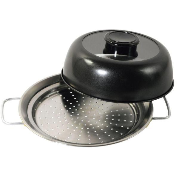お手持ちのフライパンにのせるだけで蒸し器に24cm〜26cm用製品サイズ（約）：幅350×幅285×幅100mm製品重量（約）：697g材質：カバー 表面加工：シリコーン樹脂塗装（ふっ素樹脂含有） 材料の種類：本体：鉄 つまみ：フェノール樹...