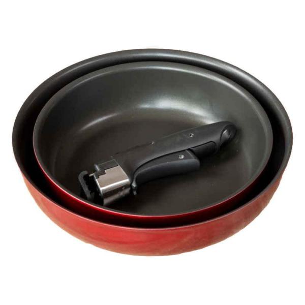 IH・ガス火両方OK！ベーシックなフライパン2点にハンドルが付いた3点セット。耐久性コーティングで耐摩耗性の高さと焦げつきにくさが特長。【仕様】〇商品サイズ・取っ手の取れるフライパン22cm(KVD-022)／23.5×23.5×6.0cm...