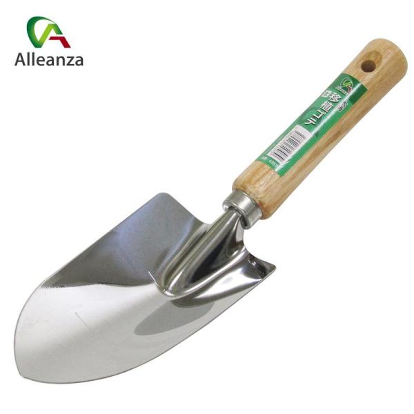 移植鏝は、植物の植替え、寄植え作業に【特徴】・目盛り付きのなので土の深さを計測できます・木柄の風合いがやわらかい・一般的な広幅タイプ【仕様】・梱包サイズ：幅80x高さ270x奥行50mm・重量：139g