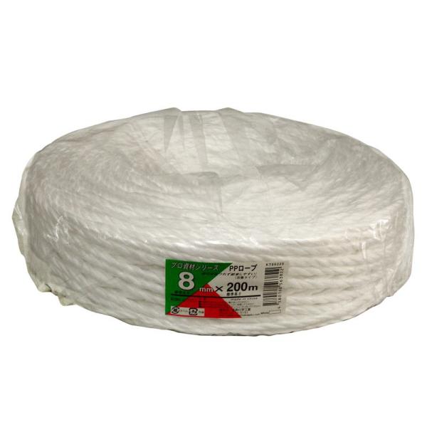 太くて丈夫。重量物の梱包や石材・鋼材のパッキン材としても便利 縛りやすく、手が痛くならない 3本の紐をロープ状に撚り合わせ溶着加工してあり、バラけず使いやすいです。資材の結束に最適です。【サイズ】幅(mm):8 長さ(m):200【材質】ポ...