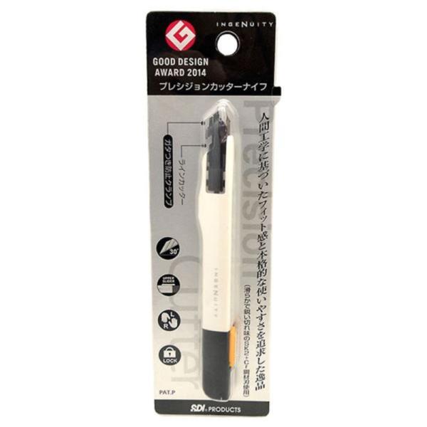人間工学に基づいたフィット感と本格的な使いやすさを追求した逸品(滑らかで鋭い切れ味) 繊細な曲線切りが可能な30°刃を装填！アートワークや切り絵などの繊細な切り抜きや切断に最適なペンナイフ感覚のカッターです 刃が不意に移動しないように本体上...
