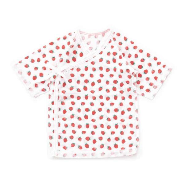 生まれてすぐの赤ちゃんの肌を優しく包み込むフルーツ柄のガーゼ短肌着です。洗い替えに何枚でもストックしておきたい、さらりとした肌ざわりのガーゼ素材を使用しています。汗をしっかりと吸い取る綿100％です。【仕様】商品サイズ：50〜60（cm）材...