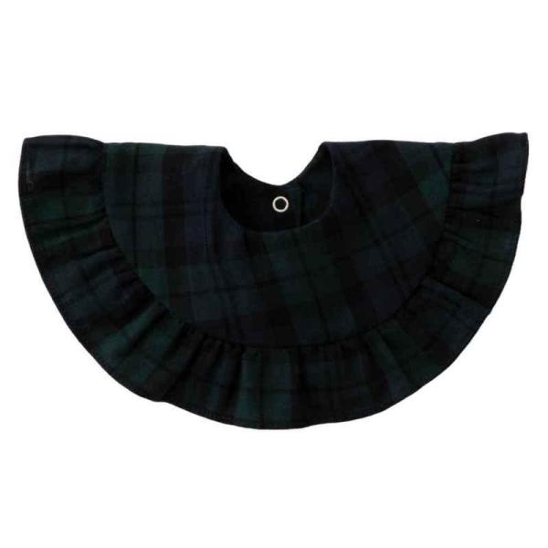 360°使えるまあるいフリルスタイです。丸い形なので汚れてもくるっと回して使えます。女の子らしいかわいいフリルデザインです。着脱しやすいスナップボタン式です。【仕様】商品サイズ：約横30×縦30（cm）材質：綿100％カラー：ブラックウォッ...