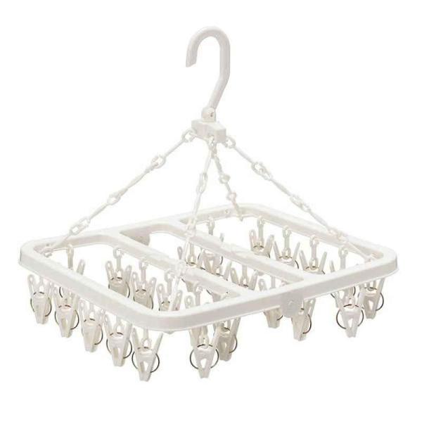 部屋干に便利なコンパクトサイズのハンガーです。チェーンフックなので場所に応じて水平に掛けることが出来ます。ピンチ24個付きです。〇商品サイズ：約 幅33.5×奥行29×高さ34（cm）〇材質：本体：ポリプロピレン バネ：鋼〇生産国：中国〇セ...