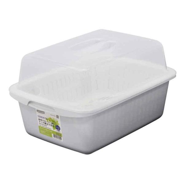 フード付きの水切りセットです。フードが食器にホコリがかかるのを防ぎます。カトラリーラック付きで、カトラリー類を立てて乾かすことができます。【仕様】商品サイズ：約幅29.5×奥行40.5×高さ23（cm） 重量：約1170g材質：本体、かご、...