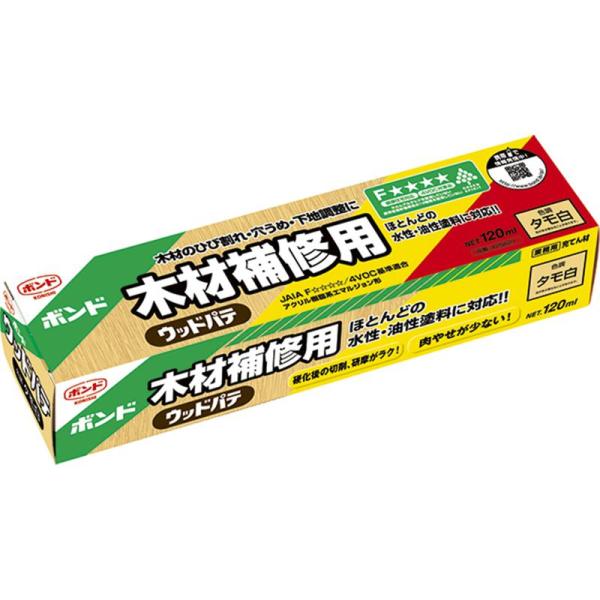 健康住宅対応・水性・ネジ・釘が打てる ほとんどの塗料に対応・乾いても凹みが少ない 硬化後の切削・研磨がラク室内木部の割れ・節穴・あてキズに 木質フローリング床・巾木・木製家具・建具・木製ドア・窓枠【材質】アクリル樹脂系エマルジョン形