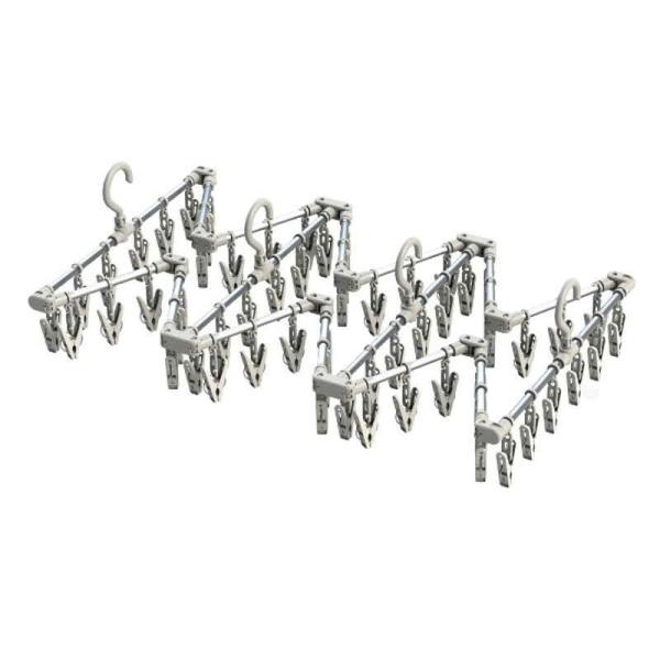 フレームを伸縮させて好きなサイズに調節できるピンチ60個付き角ハンガーです。干すスペースや、洗濯物の形・量に合わせて幅を調節し、効率よく干すことができます。軽くて丈夫なアルミ製フレームなので、扱いやすく長持ちします。使わない時は折りたたんで...