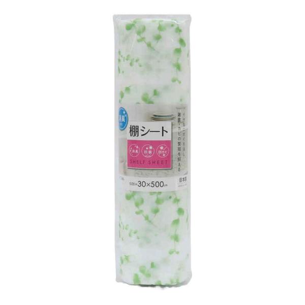 消臭・抗菌・防カビ加工されたユーカリ柄の棚用シートです。クッション性があり、敷きズレしにくい仕様です。ハサミで自由にカットしてサイズ調整できます。汚れもサッと一拭きで落とせます。【仕様】商品サイズ：約横500×縦30（cm） 重量：約58g...