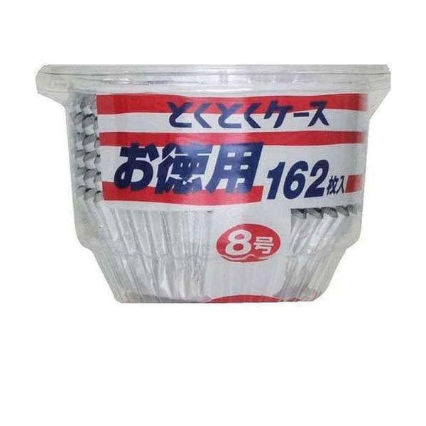 使い捨てケース、お徳用の162枚入りです。アルミ製のおかずカップ、お弁当にオードブルにぴったりです。【仕様】商品サイズ：約高さ2.5（cm） 直径：約9.2（cm）材質：アルミニウム箔セット内容：162枚