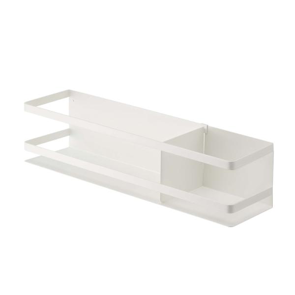 冷蔵庫横マグネットワイド収納ラック プレート ホワイトPlate Magnet Kitchen Storage Basket強力マグネットで貼り付けるだけ冷蔵庫横が大容量収納スペースに！マグネットが付くキッチンパネルにも可動式の仕切りを使え...