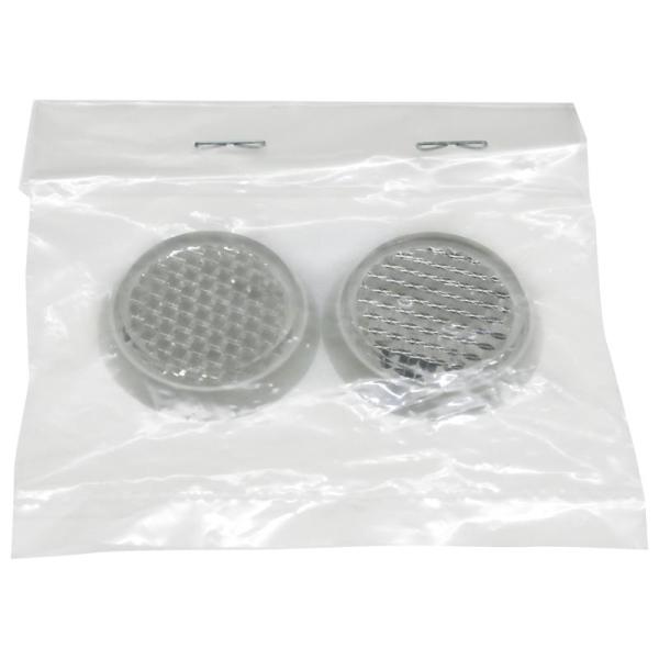 精密プリズムレンズ金型使用の、再帰性反射板【サイズ】直径(mm):27 厚み(mm):6【材質】反射部/耐熱アクリル樹脂、土台部/ABS樹脂【仕様・タイプ】樹脂:光学用メタクリル樹脂(PMMA)