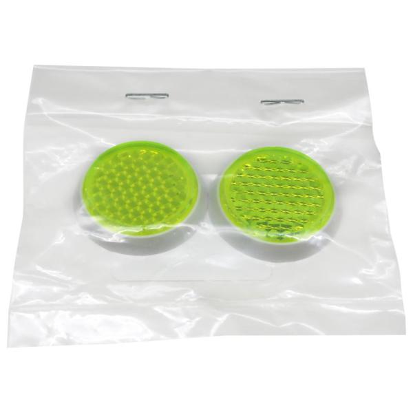 精密プリズムレンズ金型使用の、再帰性反射板【サイズ】直径(mm):27 厚み(mm):6【材質】反射部/耐熱アクリル樹脂、土台部/ABS樹脂【仕様・タイプ】樹脂:光学用メタクリル樹脂(PMMA)