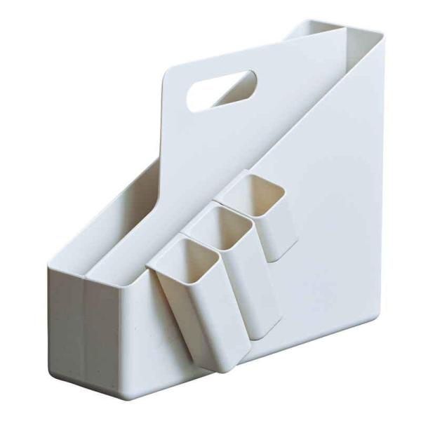 ひとまとめにして持ち運べるファイルボックスです。縦置きでも横置きでも使えます。便利なポケット収納付きです。別売りのペグキャビネットに縦置き、横置き共にスッキリと収まります。【仕様】商品サイズ：約 幅10×奥行33×高さ26.5（cm） ※幅...