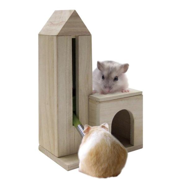 鉄線フェンスのない飼育容器でもウォーターボトルが置けるハムスターハウス。【原産国】中華人民共和国【原材料】桐
