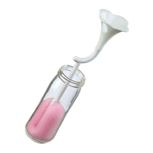 プラスチックの哺乳びん用です。びん底までしっかり洗える泡立ちゆたかなスポンジです。手のひらにハンドルがフィットします。ハンドルがくるくると回転するので洗いやすいです。ハンドルを自立させての乾燥が可能です。【仕様】商品サイズ：約幅11.5×奥...