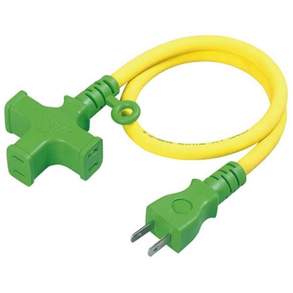 日動コンセント部分がピカッと光ります。ランプ付クロスタップ。ほたるコンセントです。屋内型です。『仕様』●定格：１５Ａ／１２５Ｖ・１５００Ｗ。●電線長：０．５ｍ（ソフト電線）。●電線色：黄。●電線種：ＳＶＣＴ１．２５ｍｍ２×２芯。●重量：１５０ｇ。