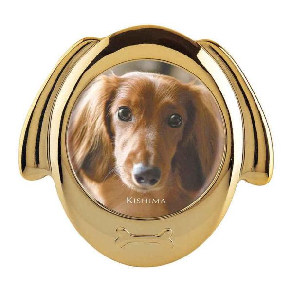 高級感のある質感 愛らしい犬のデザインのフォトフレーム いつでも側に飾っておける小さめサイズ 窓サイズは直径5.7cm【仕様】商品サイズ：約幅9.5×奥行1×高さ9（cm）材質：亜鉛合金、ガラスカラー：ゴールドセット内容：1個備考：組立状態...