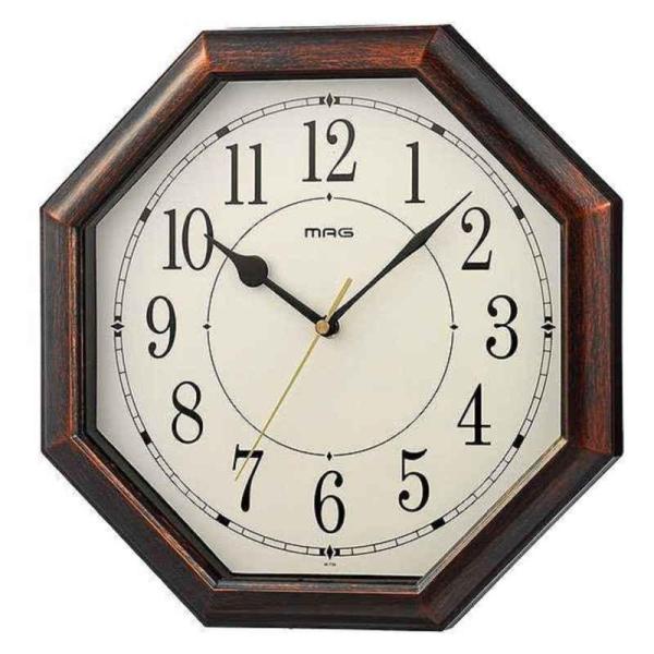 縁起のいい八角形デザインです。アンティークな木目調フレームです。お部屋にちょうどよいサイズです。便利な電池式です。【仕様】商品サイズ：約幅30.2×奥行5×高さ30.2（cm） 重量：約640g材質：プラスチック、ガラス生産国：中国製セット...