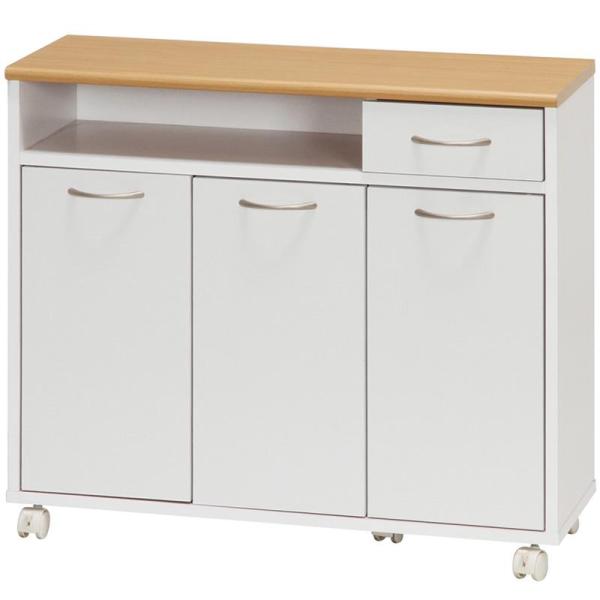 天板は汚れに強いPVC加工。拭き取りやすく、耐久性にも優れています。天板下のオープンスペースは、よく使う調味料やカトラリーなどの収納にピッタリです。幅21×奥行22cmの引き出しには、キッチン周りのこまごまとした小物をすっきり収納できます。...