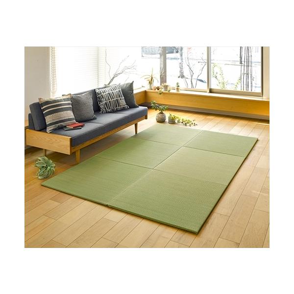 日本製機械使用の本格派【仕様】○サイズ：約82×82×1.5cm○厚み：約15mm○カラ−：グリーン○組成：表面：い草100％中材：ポリエチレン・ポリスチレン裏面：不織布（滑りにくい加工付、裏面5カ所）○機能：抗カビ・消臭○洗濯：不可○すべ...