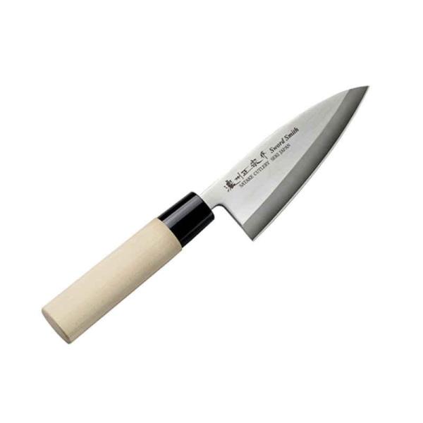 魚の三枚おろし、刺身の盛り合わせなど、主に魚料理に用いる本格出刃包丁13.5cmです。左利きの方々にも配慮して設計された和包丁で、右利き用、左利き用がございます。小回りが利くサイズで、アジ、タイ、イサキ、サバ、イカなど家庭で扱う魚介なら問題...