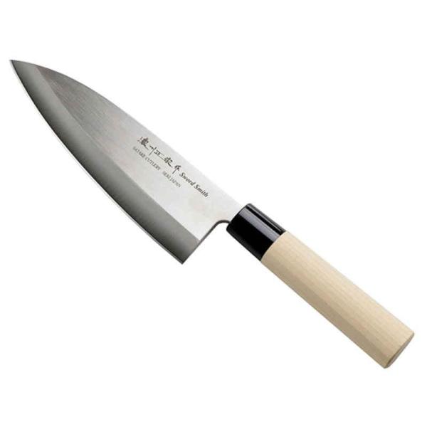 魚の三枚おろし、刺身の盛り合わせなど、主に魚料理に用いる本格出刃包丁18cmです。左利きの方々にも配慮して設計された和包丁で、右利き用、左利き用がございます。一般的なご家庭で使いやすいサイズで、魚のブリやイナダを捌いて料理するにちょうどよく...