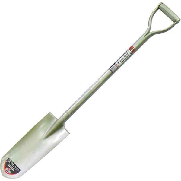 溝掘り、細穴掘り、芋掘りに先端は、職人が1丁1丁手で刃付けをおこなっているので、切れ味抜群！通常のショベルより頭部が細く長い(L345xW139mm)為、狭い場所での作業や細い溝掘り、細穴掘りに適しています。全長1035mm肩幅139mm頭...