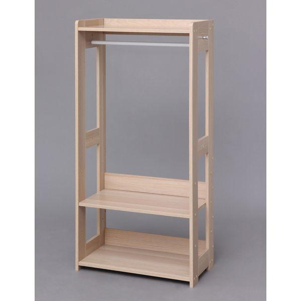 ●製品特徴：お部屋に合わせて2つのカラーから選べるワードローブです。棚は掛ける衣類に合わせて取り付け位置を3箇所から選べます。天板に物などを置いても取りやすい高さですので効率よく活用いただけます。サイドには掛ける収納用にフックが2個付いてお...